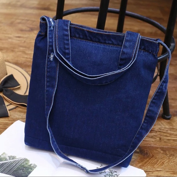 Bags | Denim Bag Shoulder Jean Distressed Ripped Handbag Light Blue ...